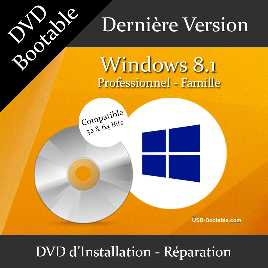 DVD bootable Windows 8.1 PRO/Famille - USB-Bootable.com
